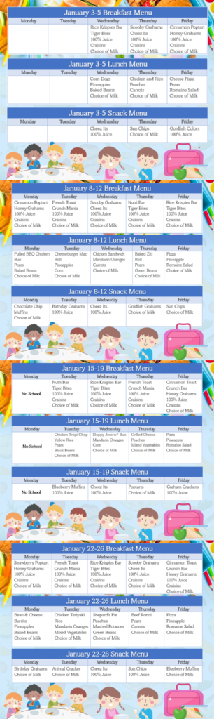 Lunch Menu - Christian Preparatory Schools
