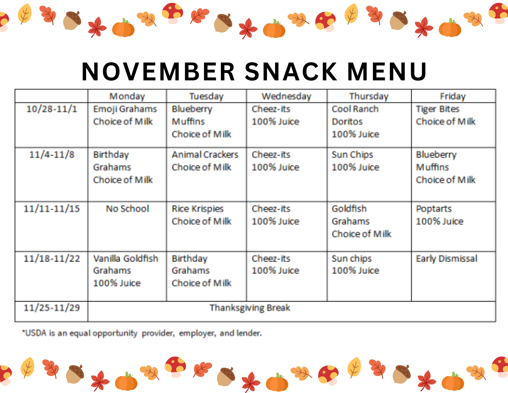 Lunch Menu - Christian Preparatory Schools